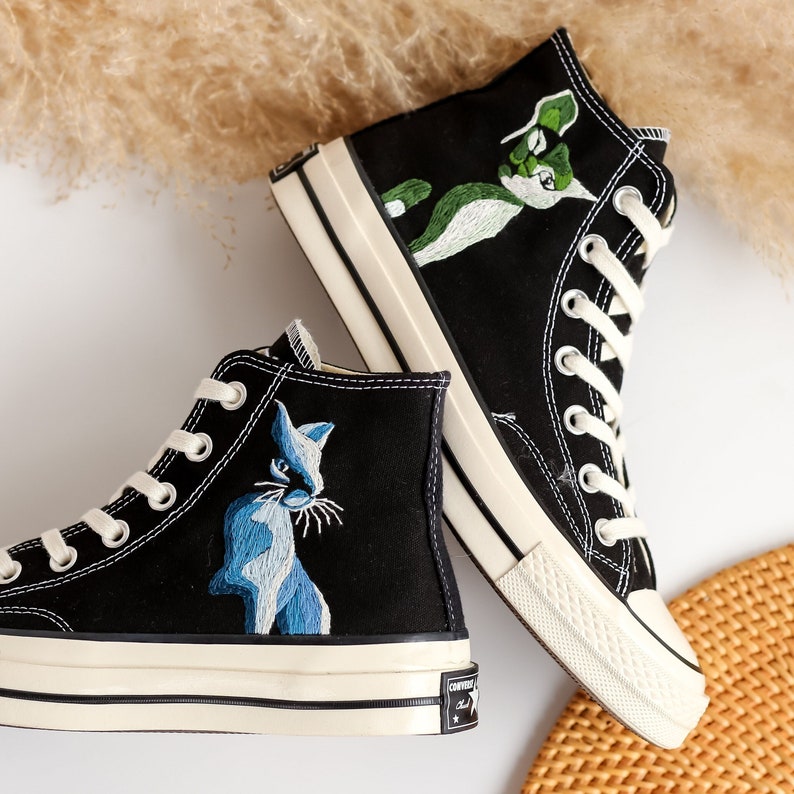 Embroidered Converse,custom Converse High Tops Embroidered Cat, Pet ...