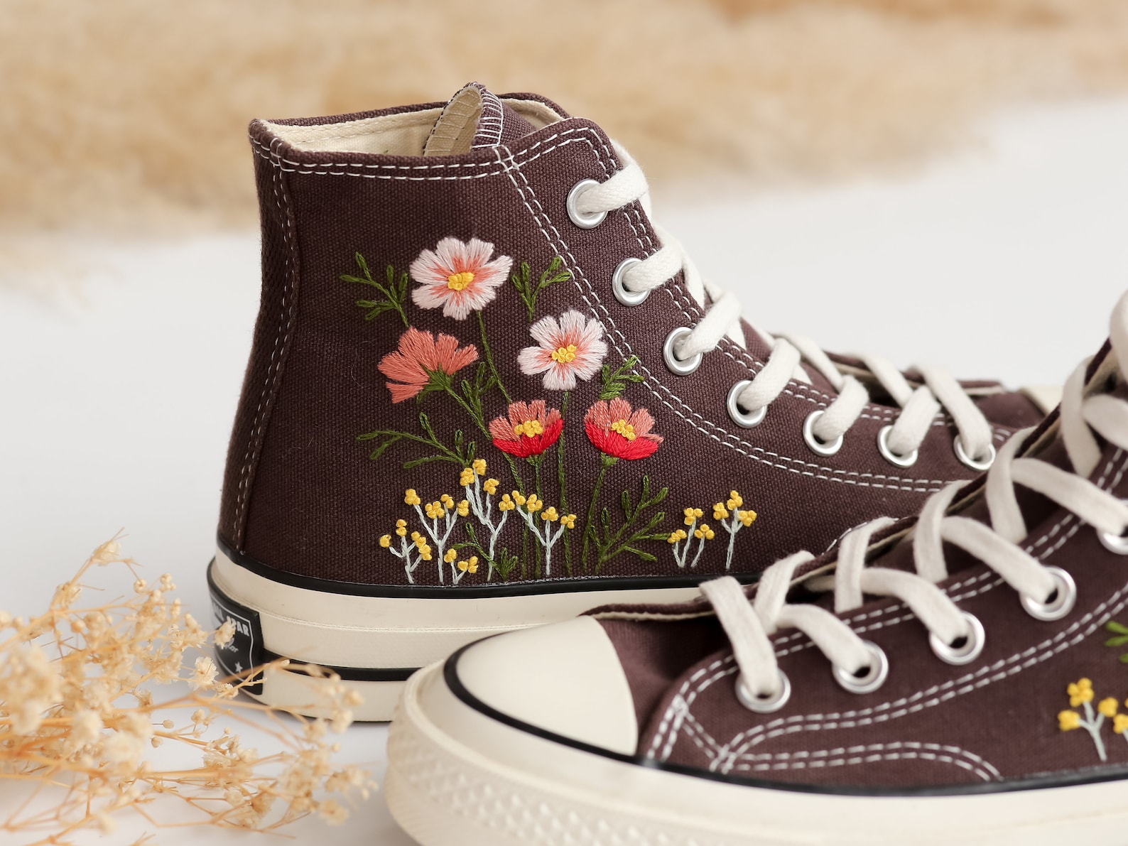 Custom Embroidered Converse, Flowers Embroidered Shoes, Daisy ...