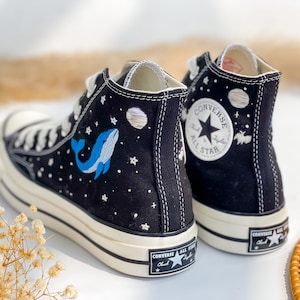 Custom Embroidered Converse High Tops, Blue Whale Embroidered Shoes ...