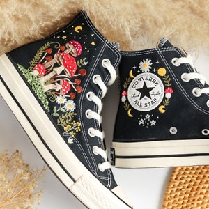Embroidered Converse Mushroom and Frog, Converse High Tops Chuck Taylor ...