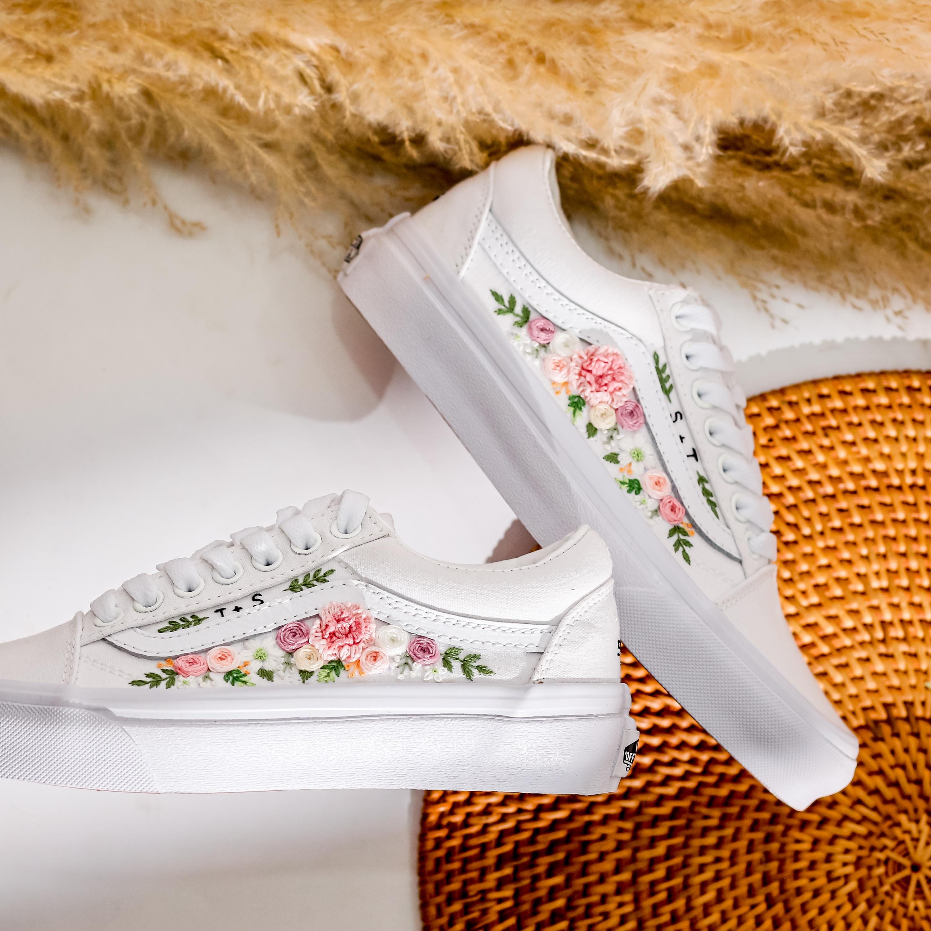 Custom Embroidered Vans, Wedding Vans Embroidery Flowers, Floral ...