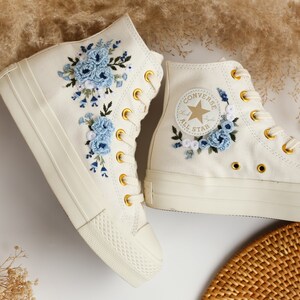 Embroidered Converse Platform, Wedding Converse Embroidery Dusty Blue ...