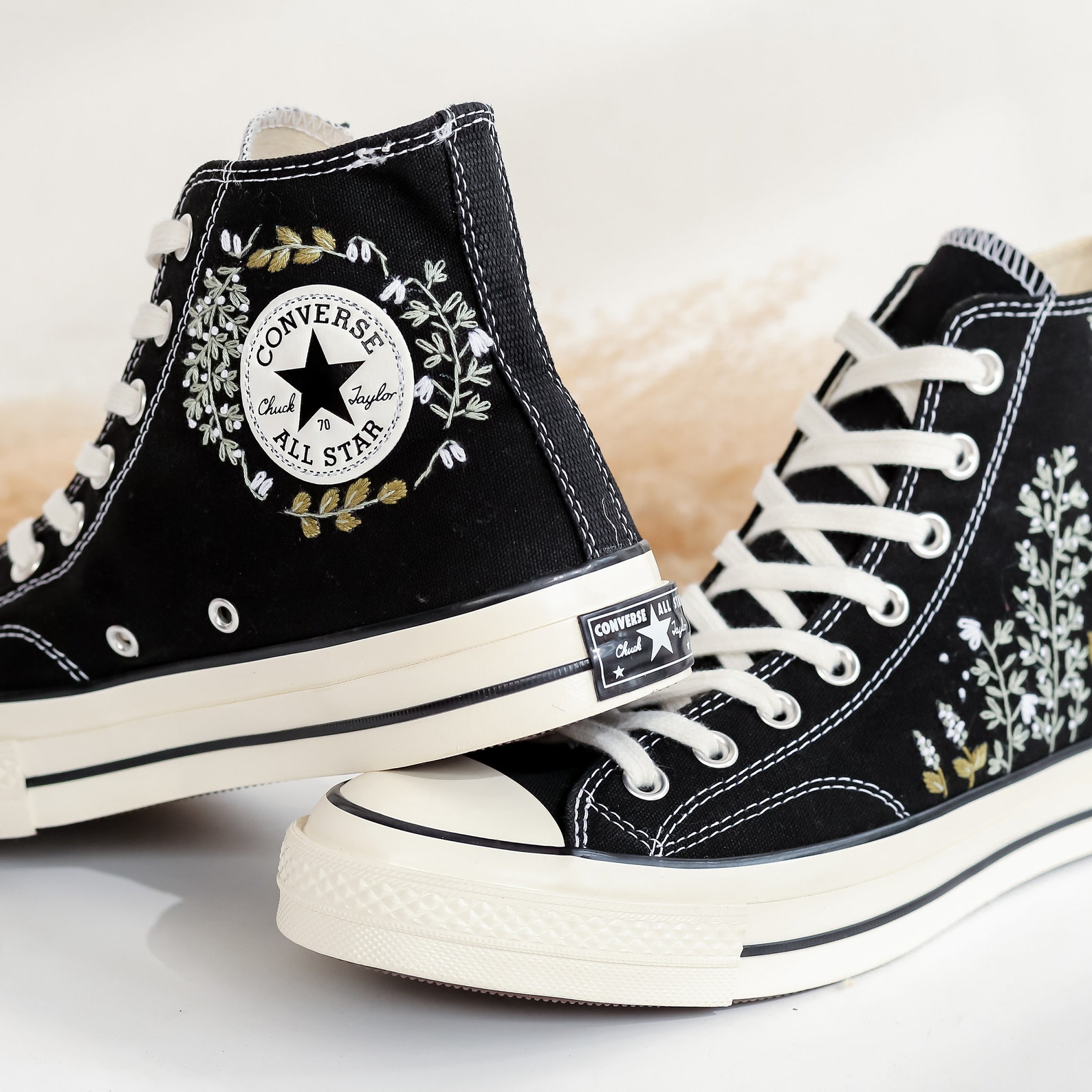 Embroidery Converse High Tops, Flower Embroidered Converse, Flower ...