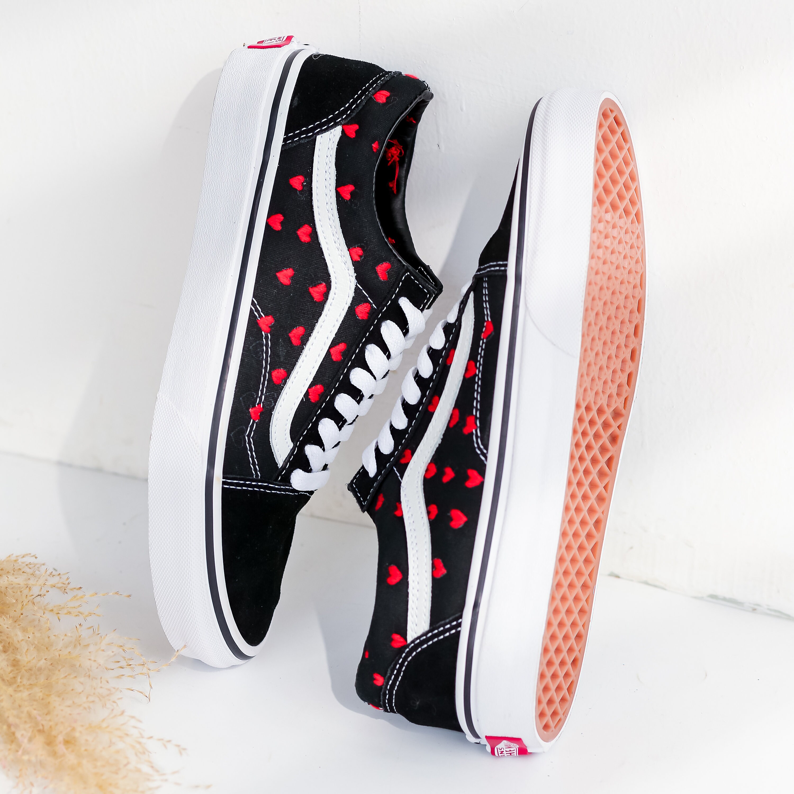 Custom Embroidered Vans for Women, Heart Embroidery Vans for Her, Heart ...