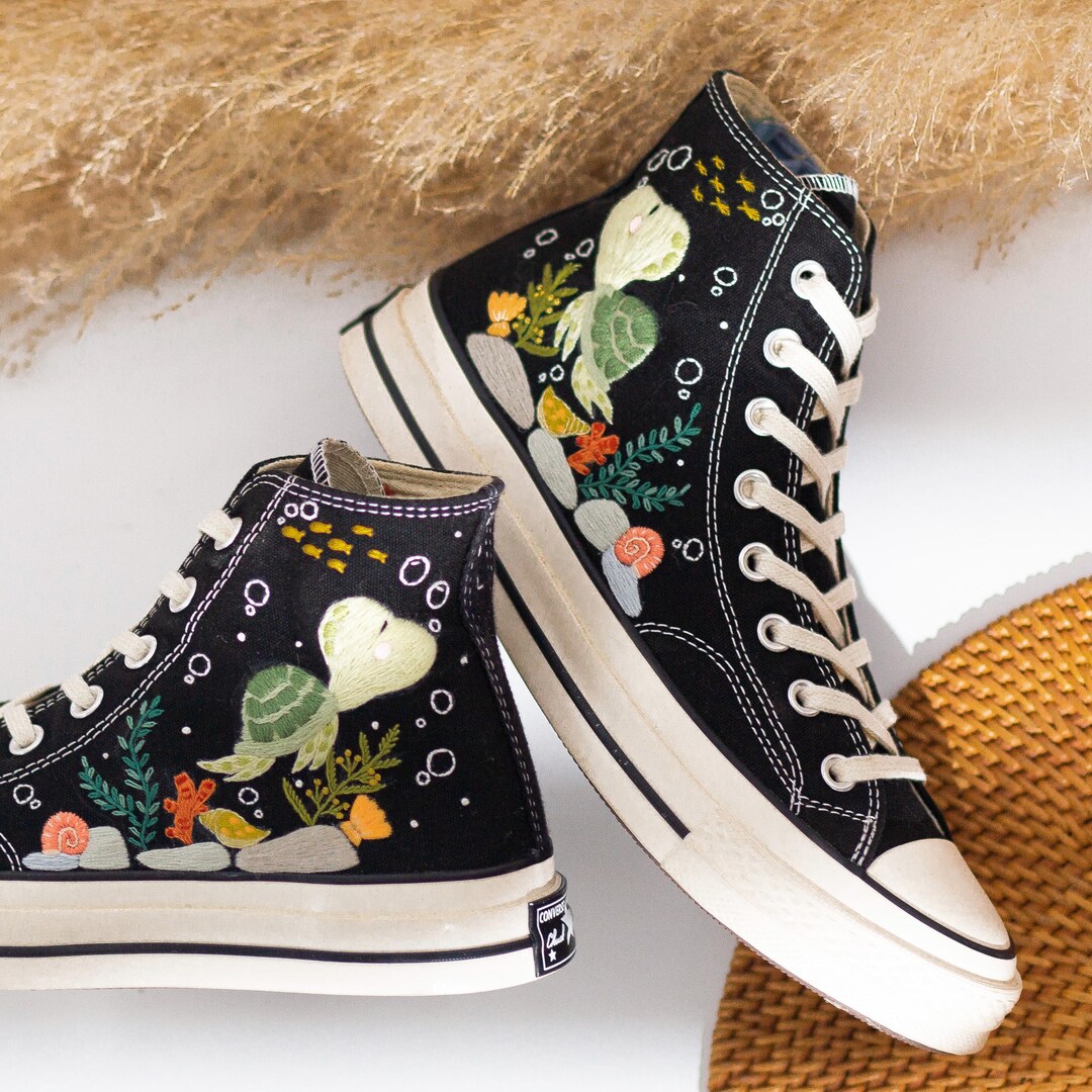 Unique Custom Embroidered Converse High Top, Converse Embroidery Sea ...