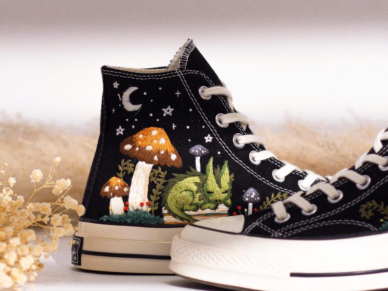 Unique Custom Embroidered Converse High Tops, Converse Embroidery With ...