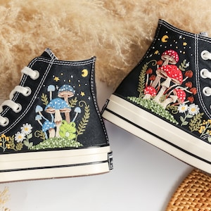 Embroidered Converse Mushroom and Frog, Converse High Tops Chuck Taylor ...