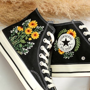 Embroidered Converse Sunflower and Queen Anne's Lace, Converse High ...
