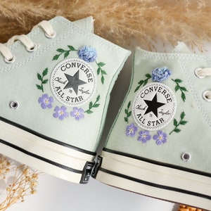 Custom Embroidered Converse High Tops, Blue Flower Embroidered Converse ...