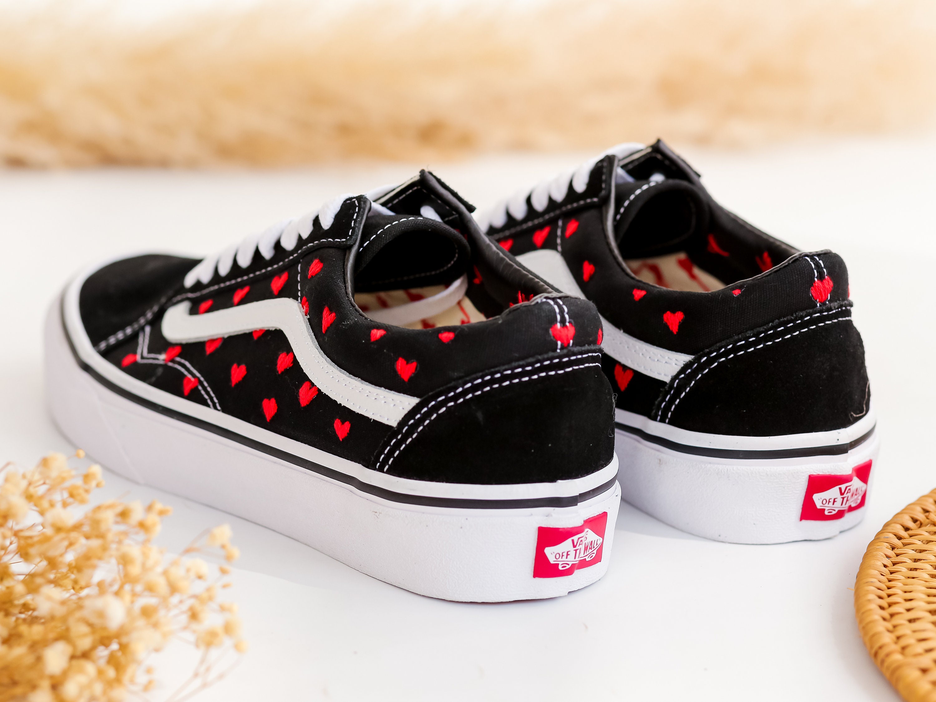 Custom Embroidered Vans for Women, Heart Embroidery Vans for Her, Heart ...