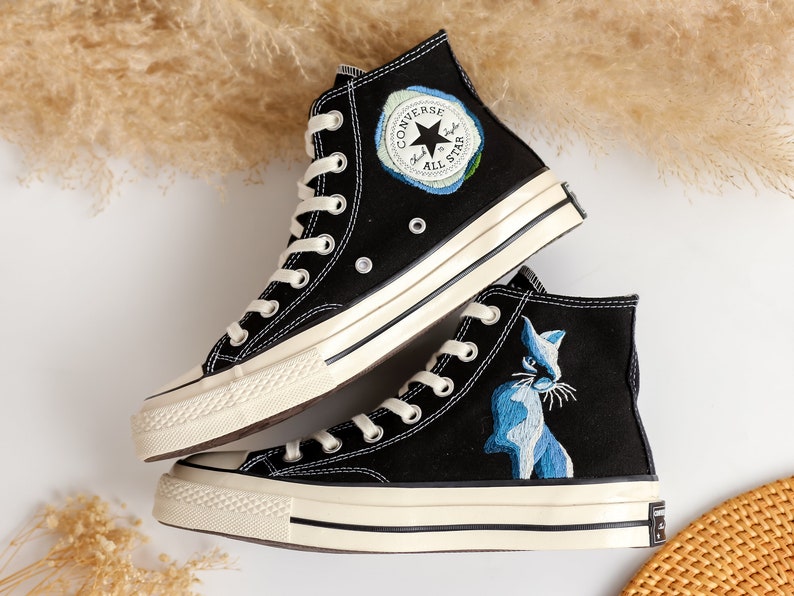 Embroidered Converse,custom Converse High Tops Embroidered Cat, Pet ...
