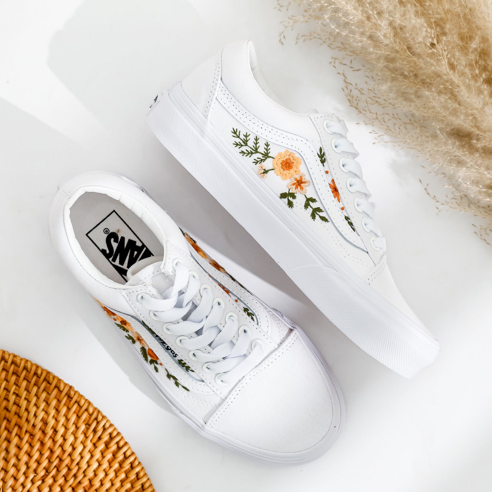 Wedding Vans for Bride, Bridal Flowers Embroidered Vans, Custom Floral ...
