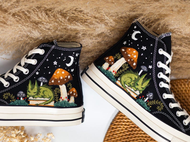 Unique Custom Embroidered Converse High Tops, Converse Embroidery With ...