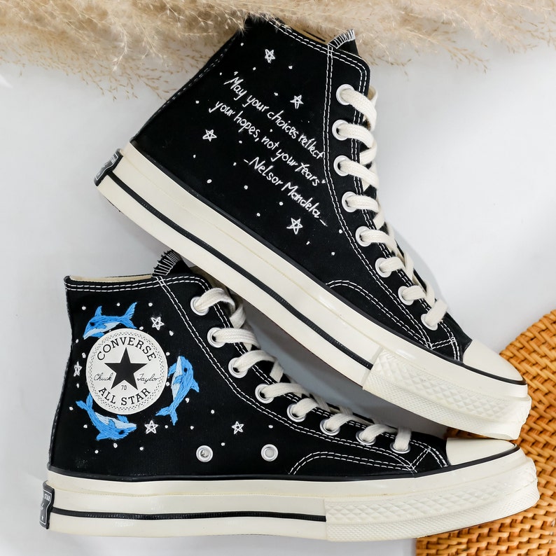 Embroidered Converse, Dolphin Embroidered Shoes Custom, Blue Whale ...