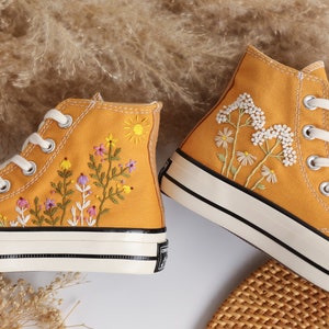 Custom Embroidered Converse High Tops, Dandelions and Flower Garden ...