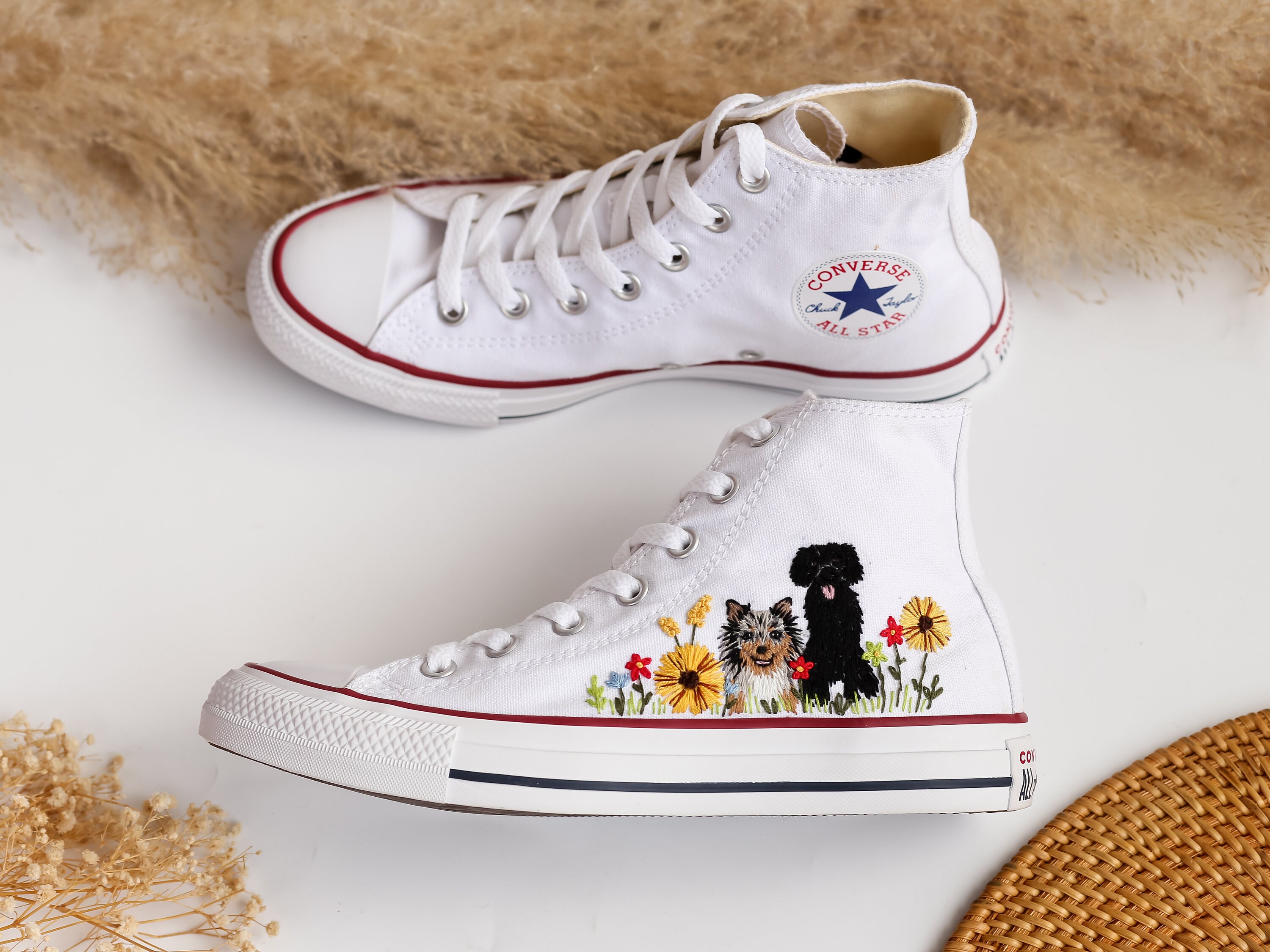 Embroidered Converse Dog, Custom Converse Embroidery Puppy, Embroidered ...