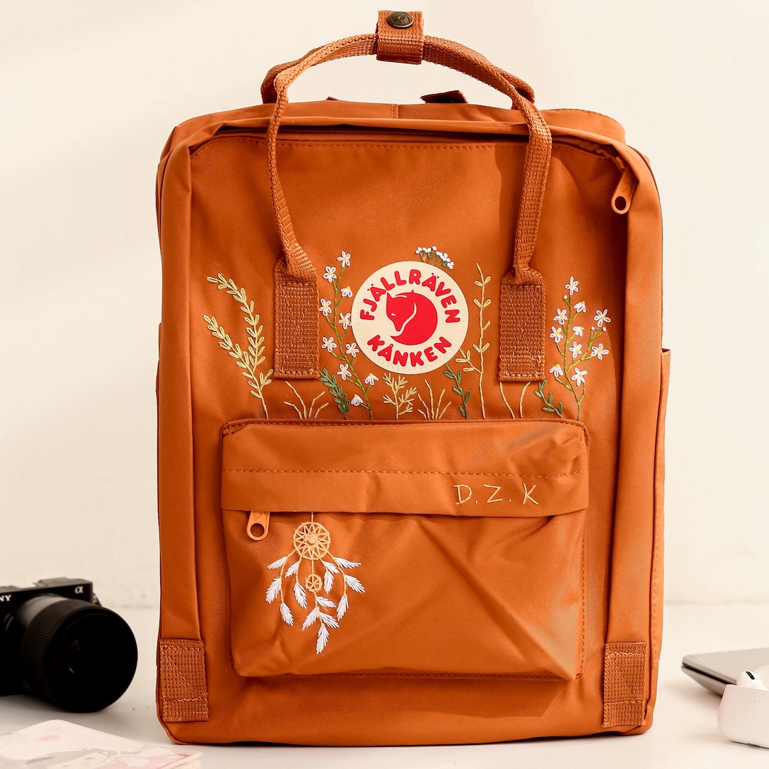 Custom Embroidered Fjallraven Kanken Backpack, Flower Embroidered ...