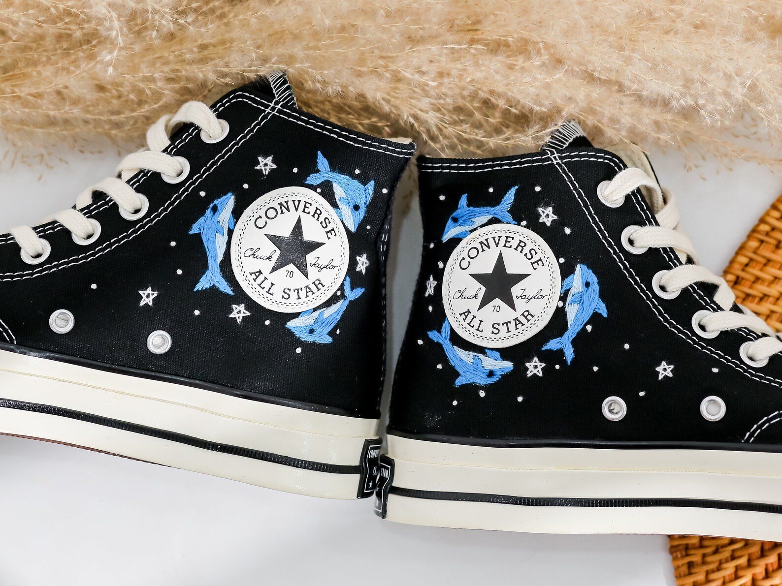 Embroidered Converse, Dolphin Embroidered Shoes Custom, Blue Whale ...