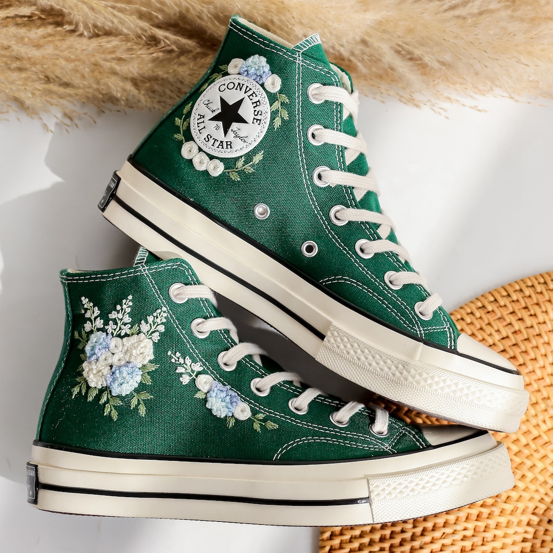 Converse Wedding Shoes, Hydrangeas Flower Embroidered Converse for ...