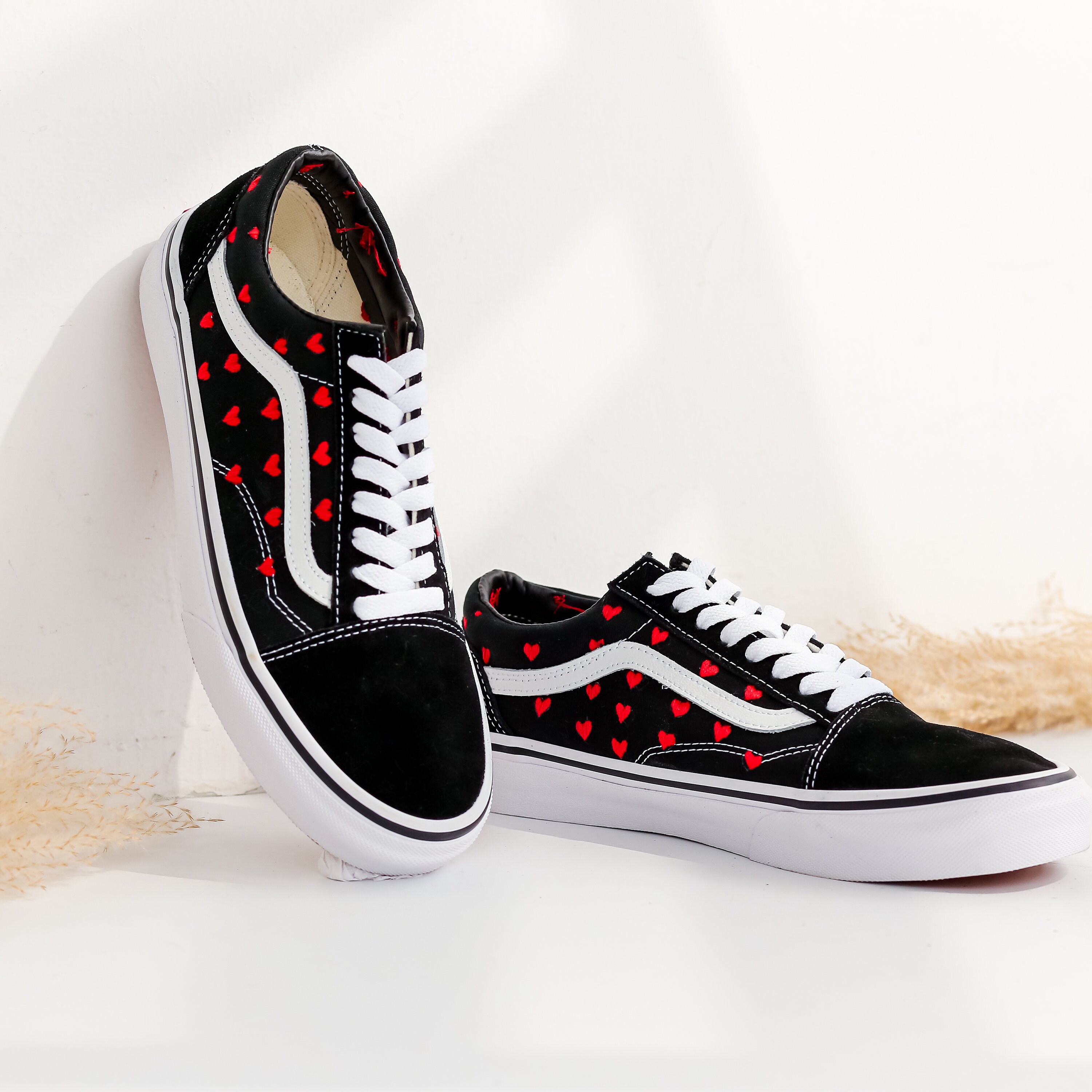 Custom Embroidered Vans for Women, Heart Embroidery Vans for Her, Heart ...
