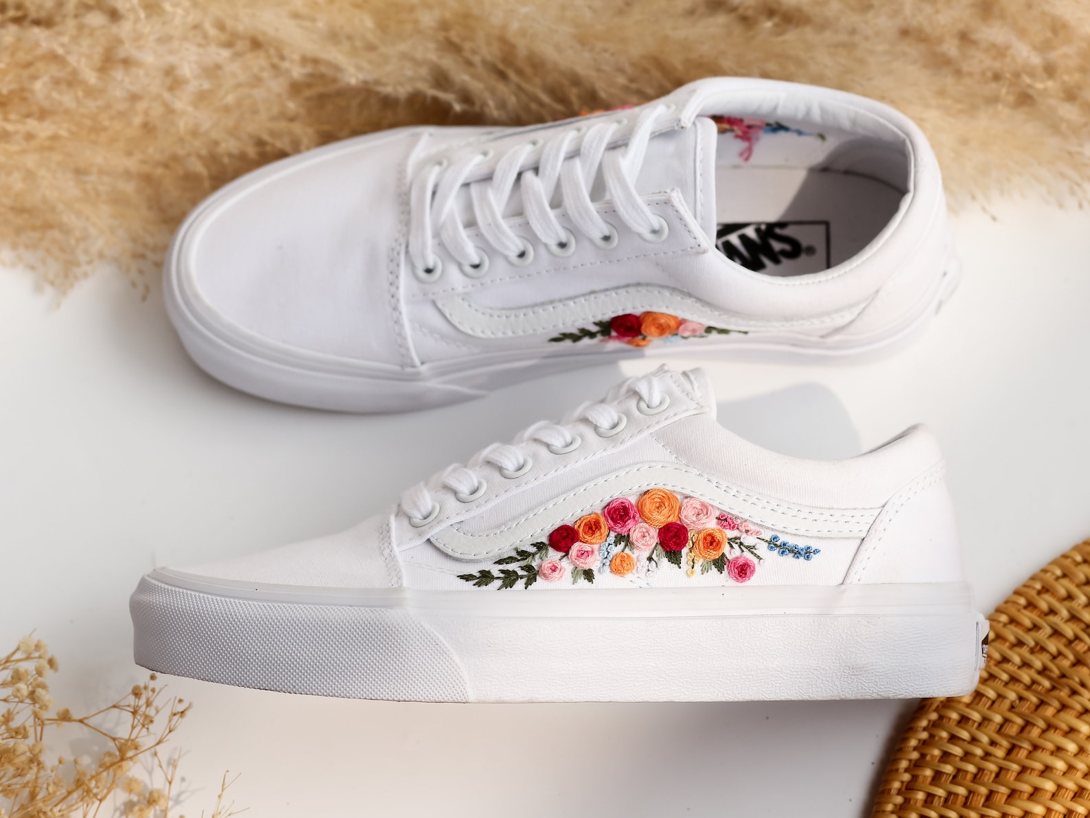 Custom Wedding Vans, Wedding Flowers Embroidered Shoes, Bridal Flowers ...