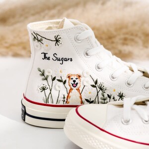 Embroidered Converse , Dog and White Flower Embroidered Shoes, Name and ...