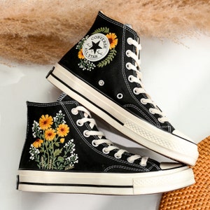 Embroidered Converse Sunflower and Queen Anne's Lace, Converse High ...