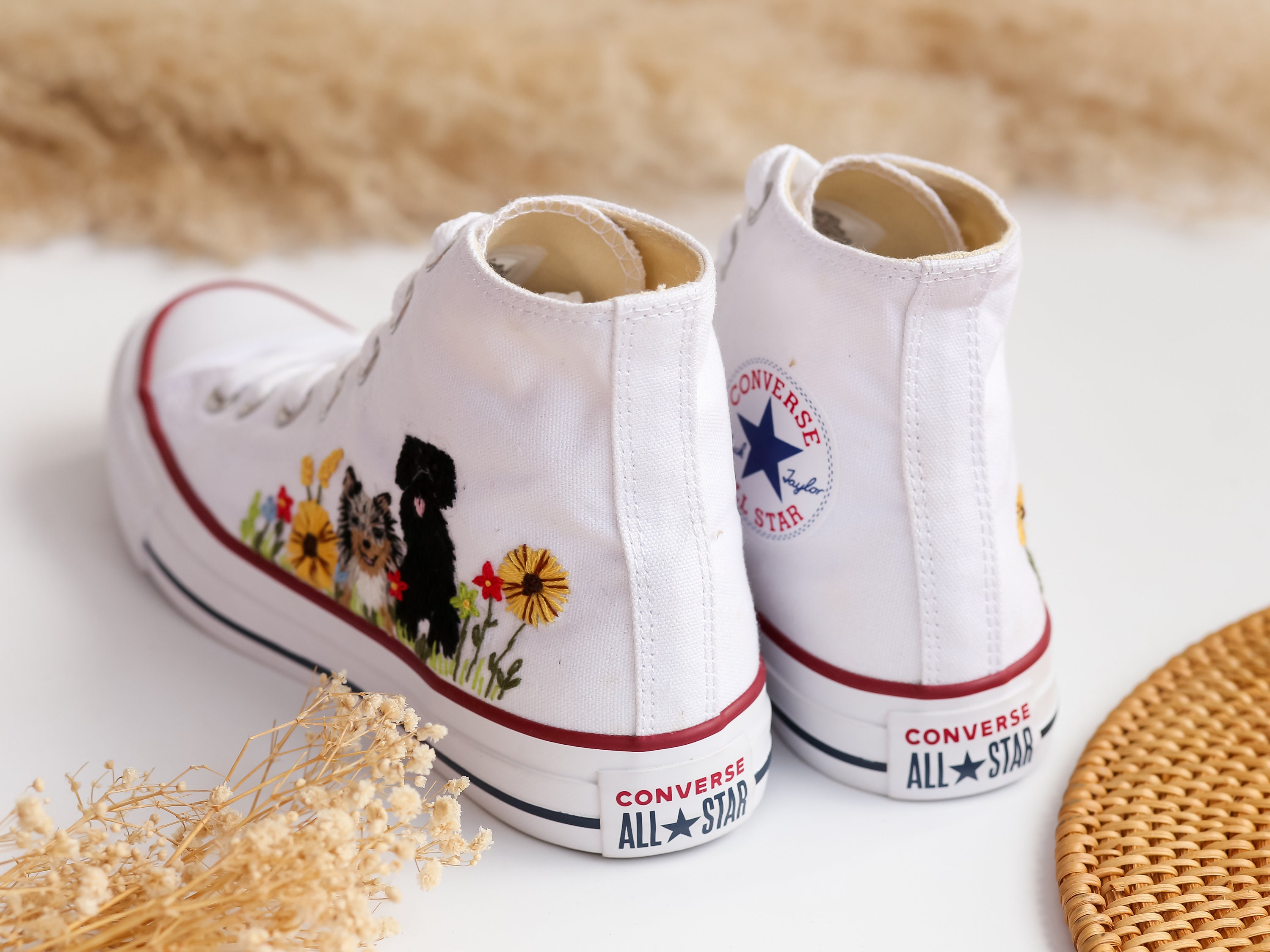 Embroidered Converse Dog, Custom Converse Embroidery Puppy, Embroidered ...