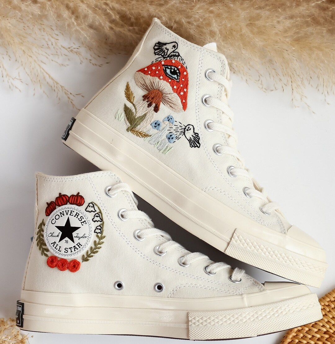 Evil Eye Embroidered Converse Custom, Ghosts and Mushrooms Evil Eye ...