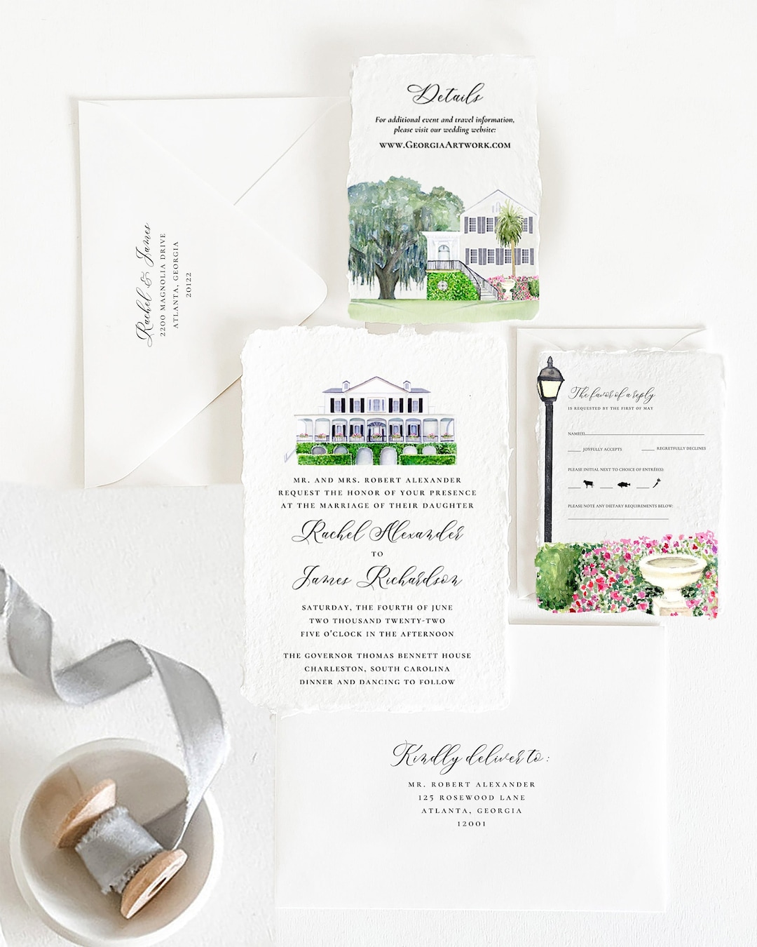 Charleston Watercolor Wedding Invitations Featuring Original Watercolor ...