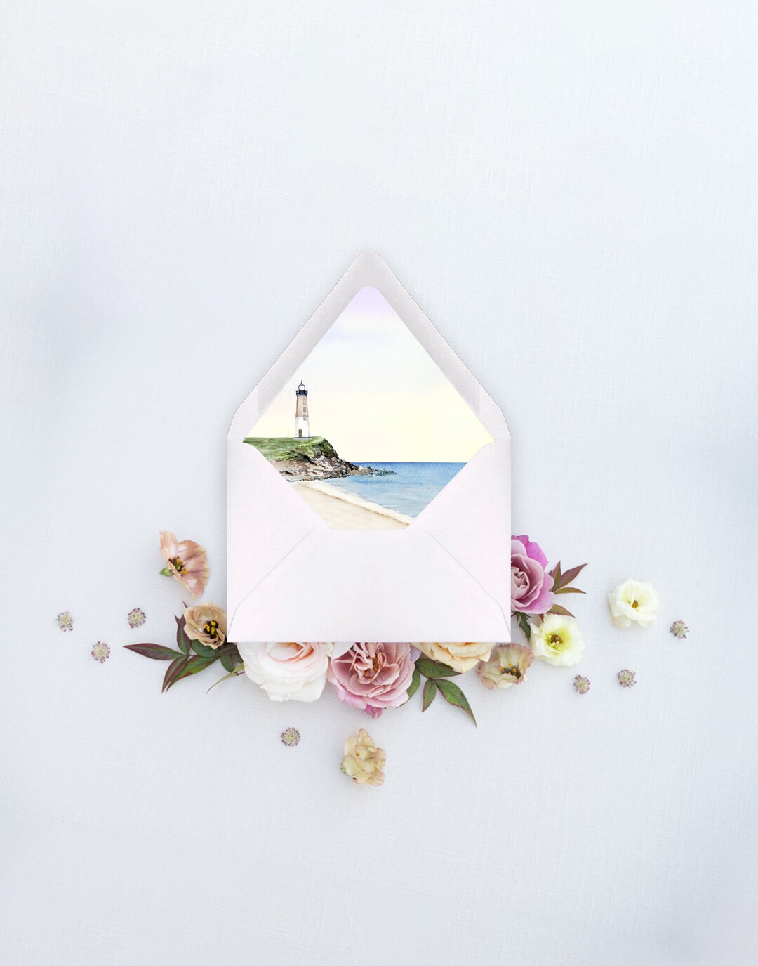 Lighthouse Watercolor Envelope Liners Featuring an Original, Hand ...