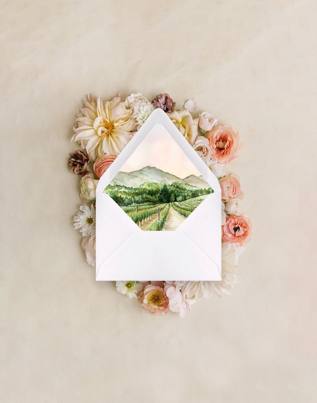 Vineyard Watercolor Envelope Liners Featuring an Original, Hand-painted ...