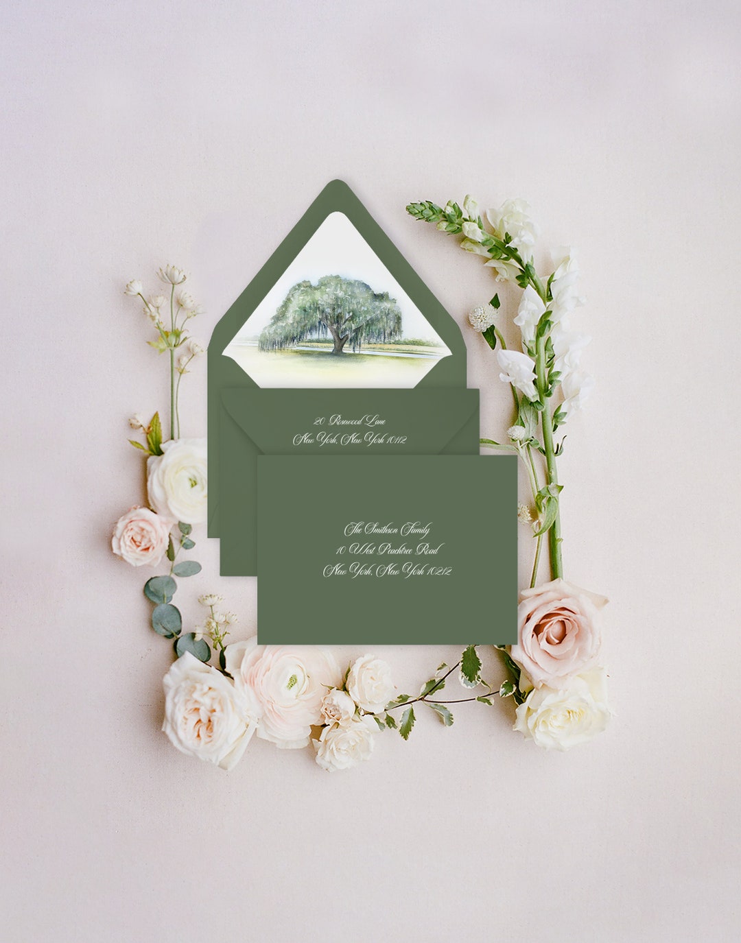 Oak Tree Envelope Liners Featuring an Original Watercolor of a Southern ...