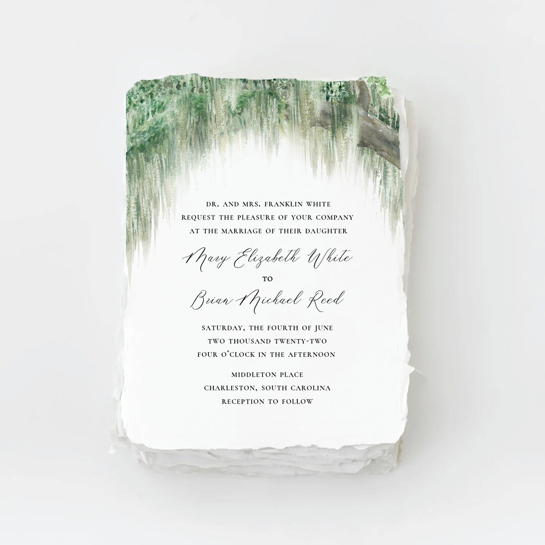 Watercolor Oak Tree Wedding Invitation Suite Printed on Handmade Hand ...