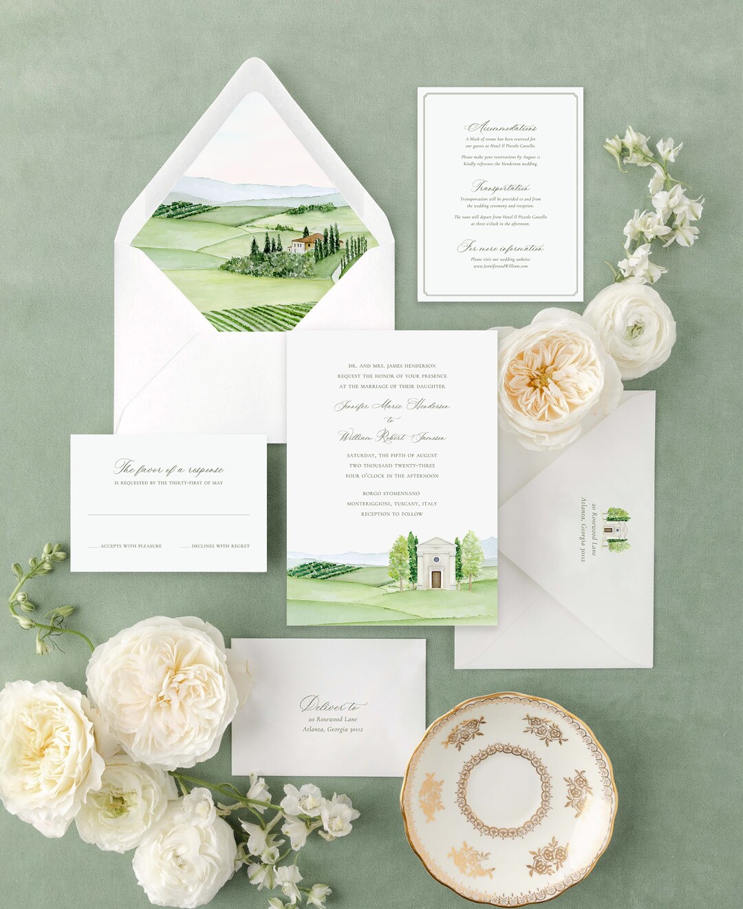 Tuscan Wedding Invitation Suite Featuring an Original - Etsy