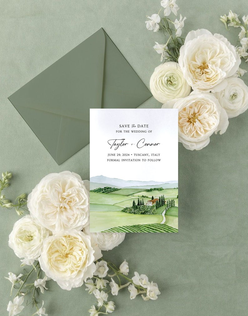 Tuscan Wedding Invitation Suite Featuring an Original Watercolor of ...