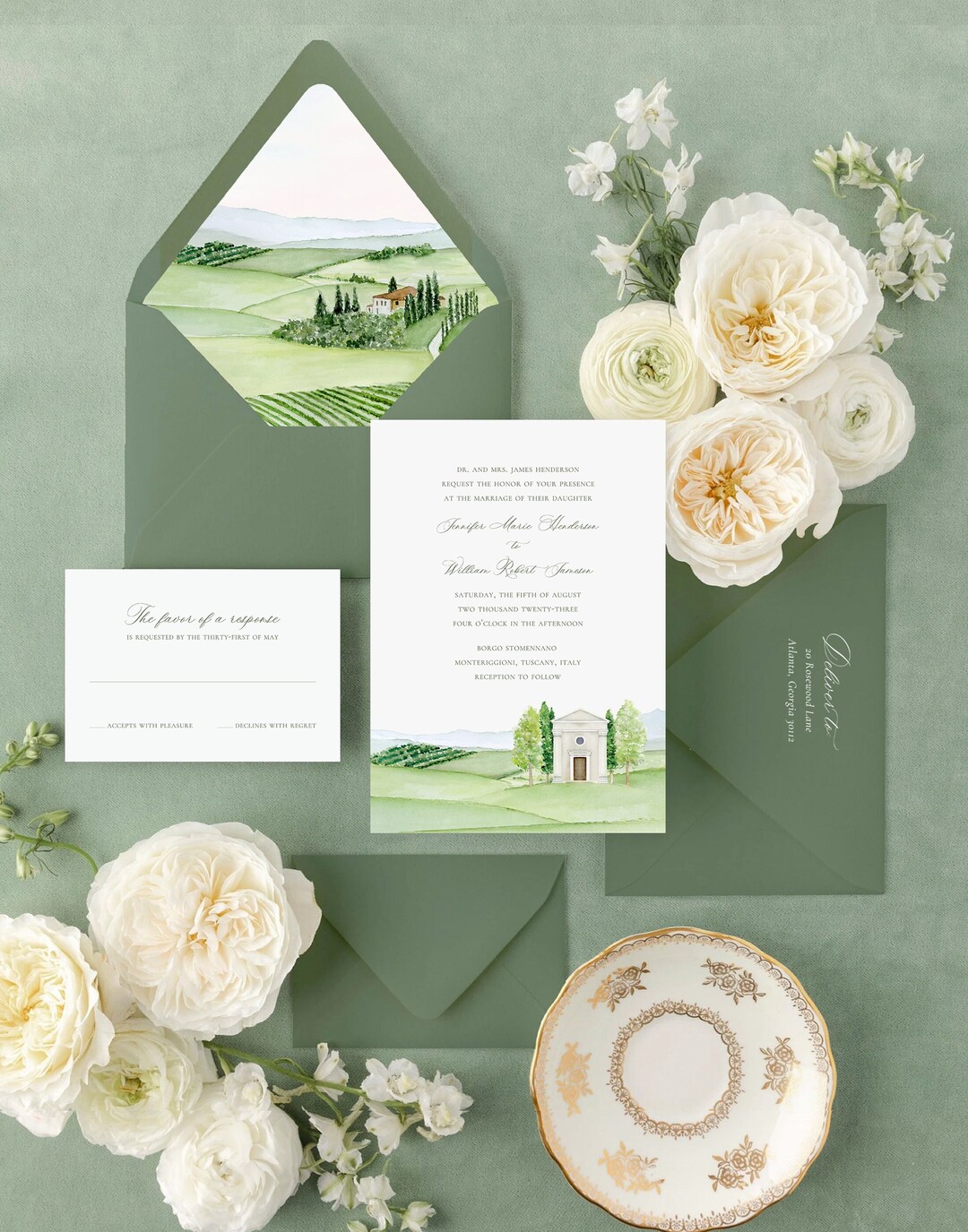 Tuscan Wedding Invitation Suite Featuring an Original Watercolor of ...
