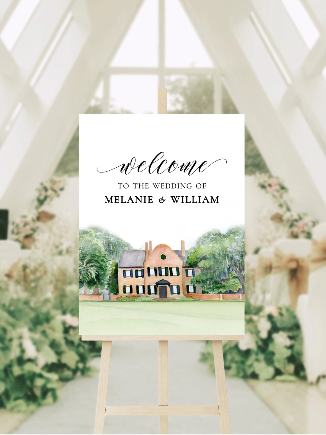 Middleton Place Watercolor Wedding Sign Featuring an Original Hand ...