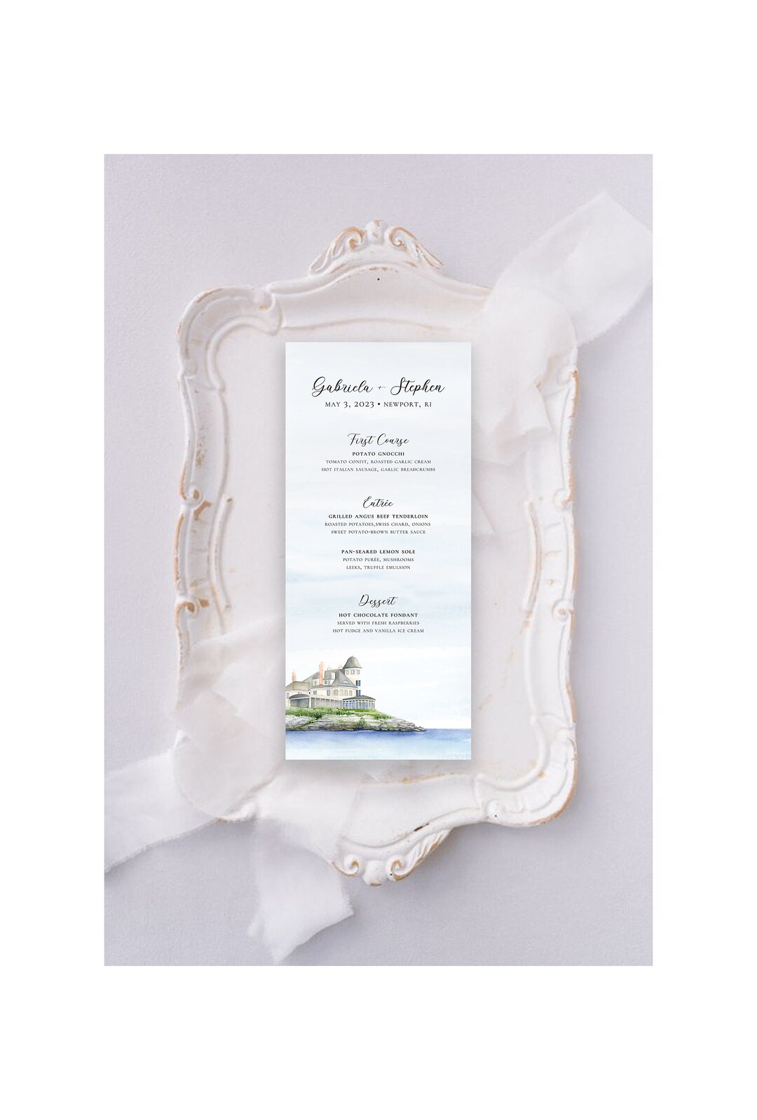 Castle Hill Inn Wedding Menus Featuring Watercolor of Castle Hill Inn ...