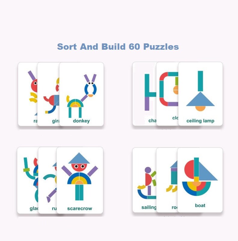 Wooden Shapes Jigsaw Puzzles Set, Shape Sorting Toys, Pattern Blocks ...