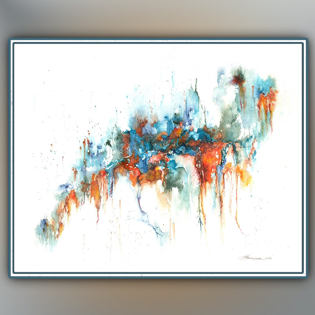Abstract Art Print, Industrial, Rustic, Rust Orange Teal Turquoise Blue ...