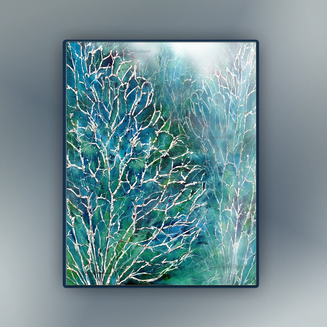 Birch Tree Art Print, Teal Turquoise Blue Green White Black, 5x7 8x10 ...