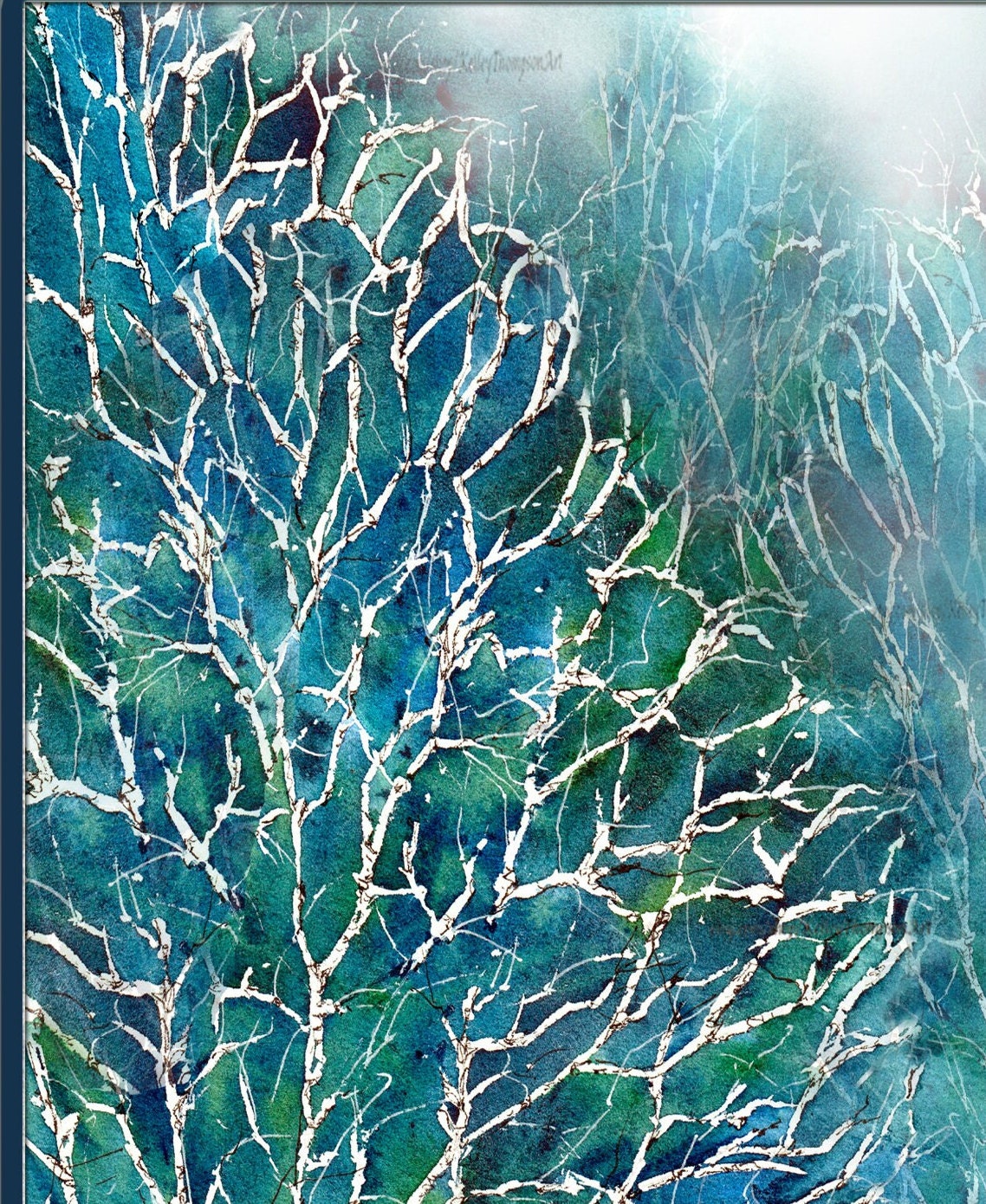 Birch Tree Art Print, Teal Turquoise Blue Green White Black, 5x7 8x10 ...