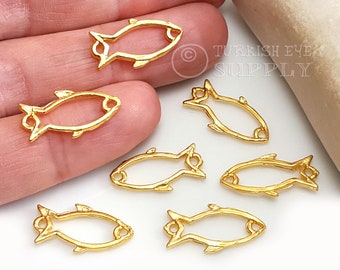 6x18mm 24k Shiny Gold Plated Mini Fish Charm, Fish Bracelet Charm, Sea ...