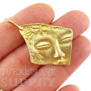 Raw Brass Face Charm, Greek Mask Pendant, Tribal Mask Pendant, Brass ...