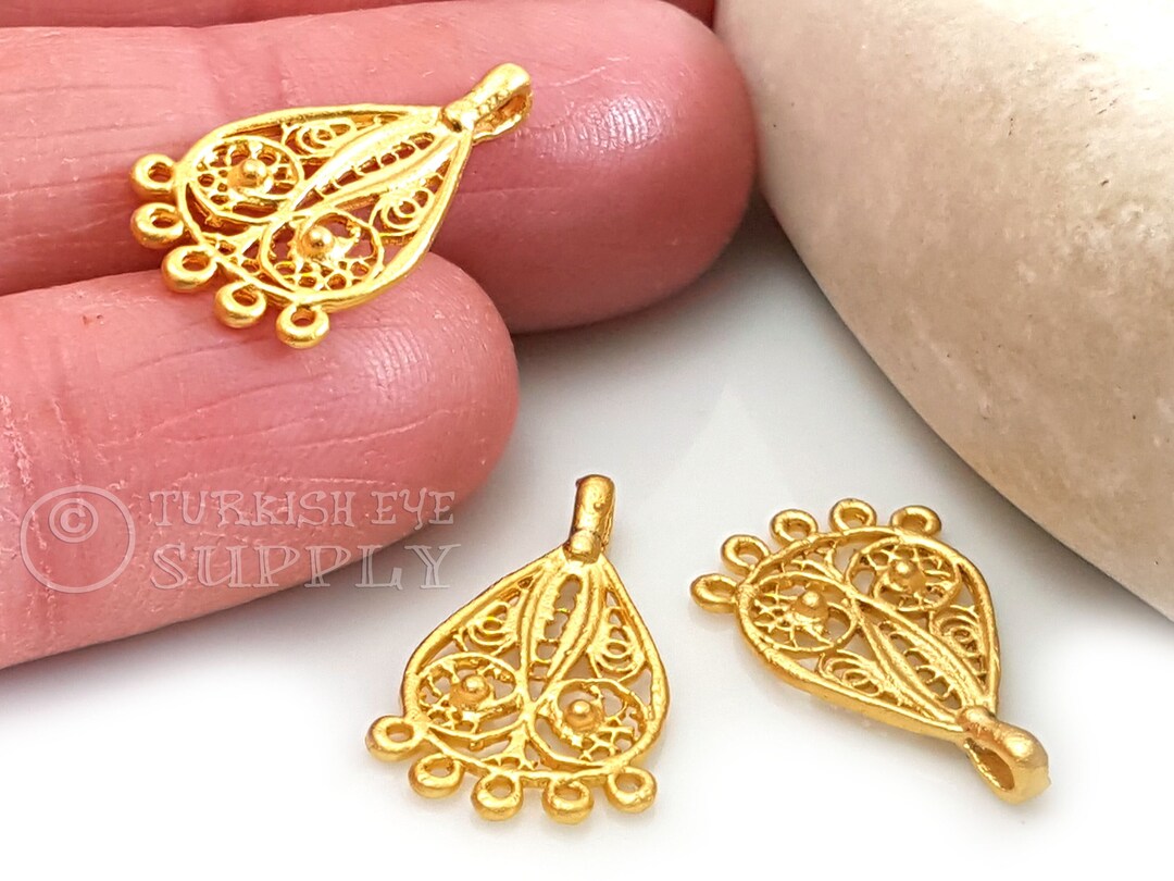 Filigree Chandelier Earring Components, 22k Gold Plated Filigree ...