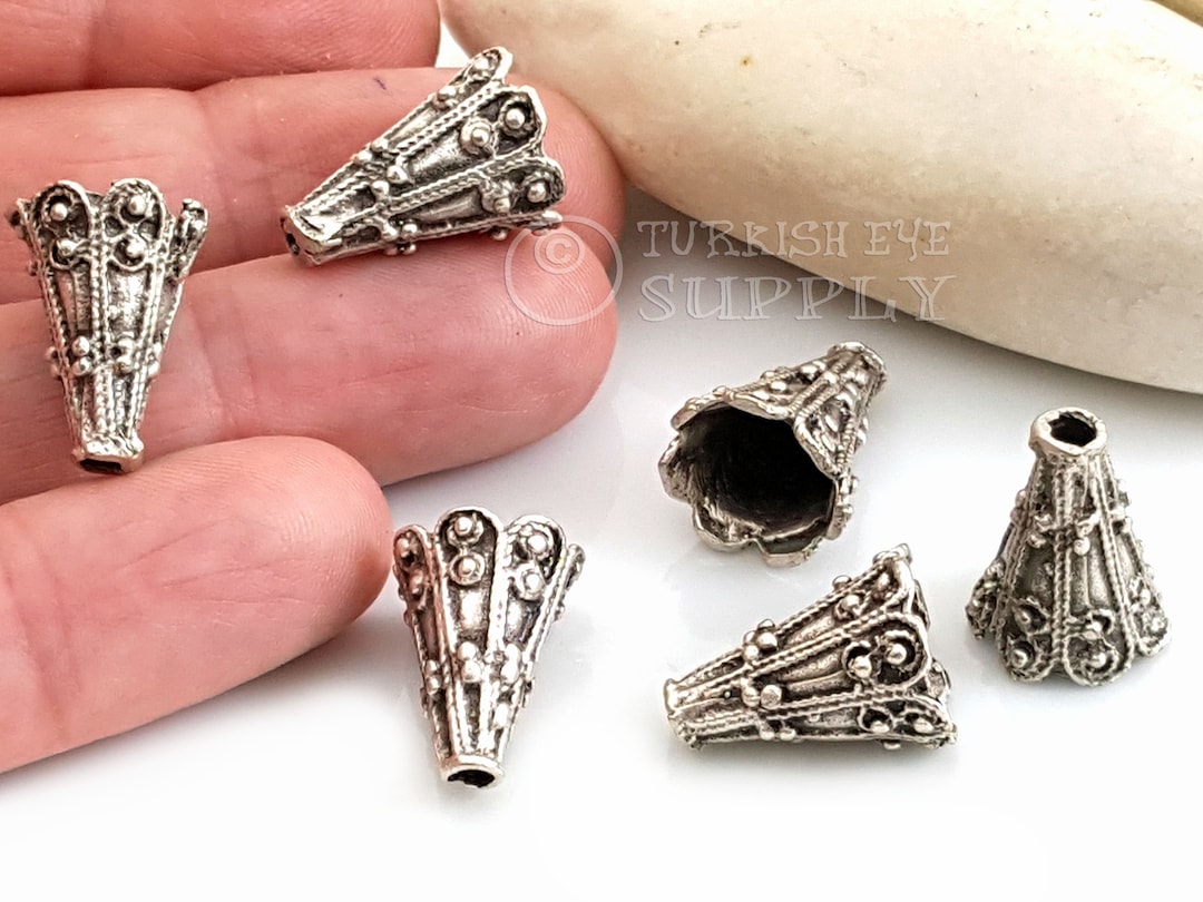 Silver Cone Caps, Silver Bead Caps, Cone Bead Cap, Textured Cone Cap Findings, 2 Pc - Etsy