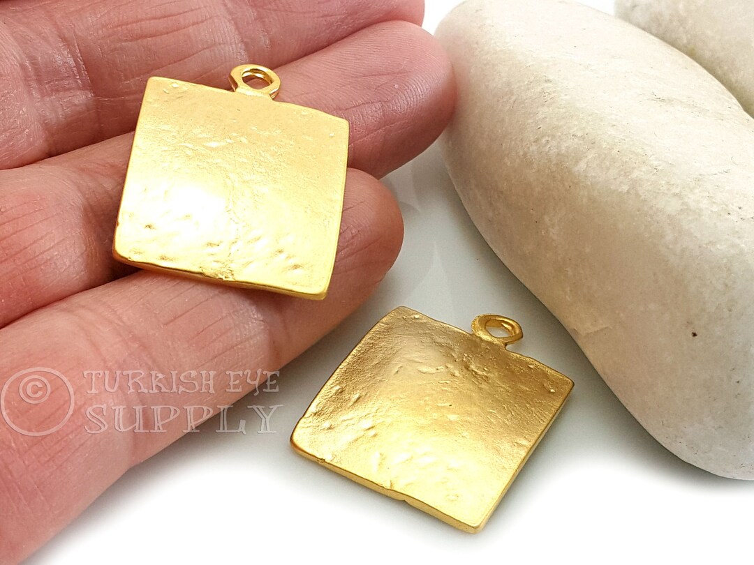 Hammered Square Gold Pendant, 22k Gold Plated, Minimalist Jewelry ...
