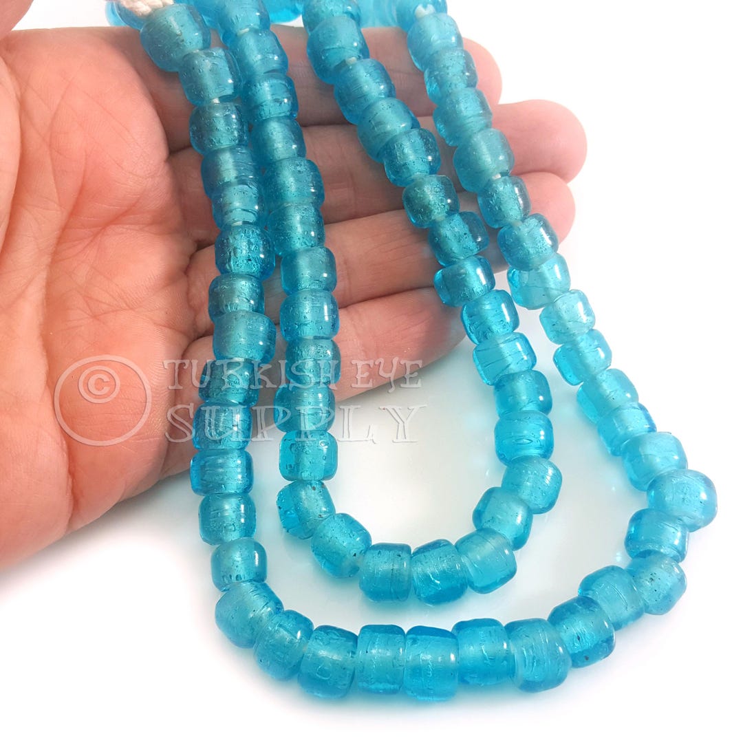Translucent Turquoise Blue Round Glass Beads, Artisan Handmade Glass ...
