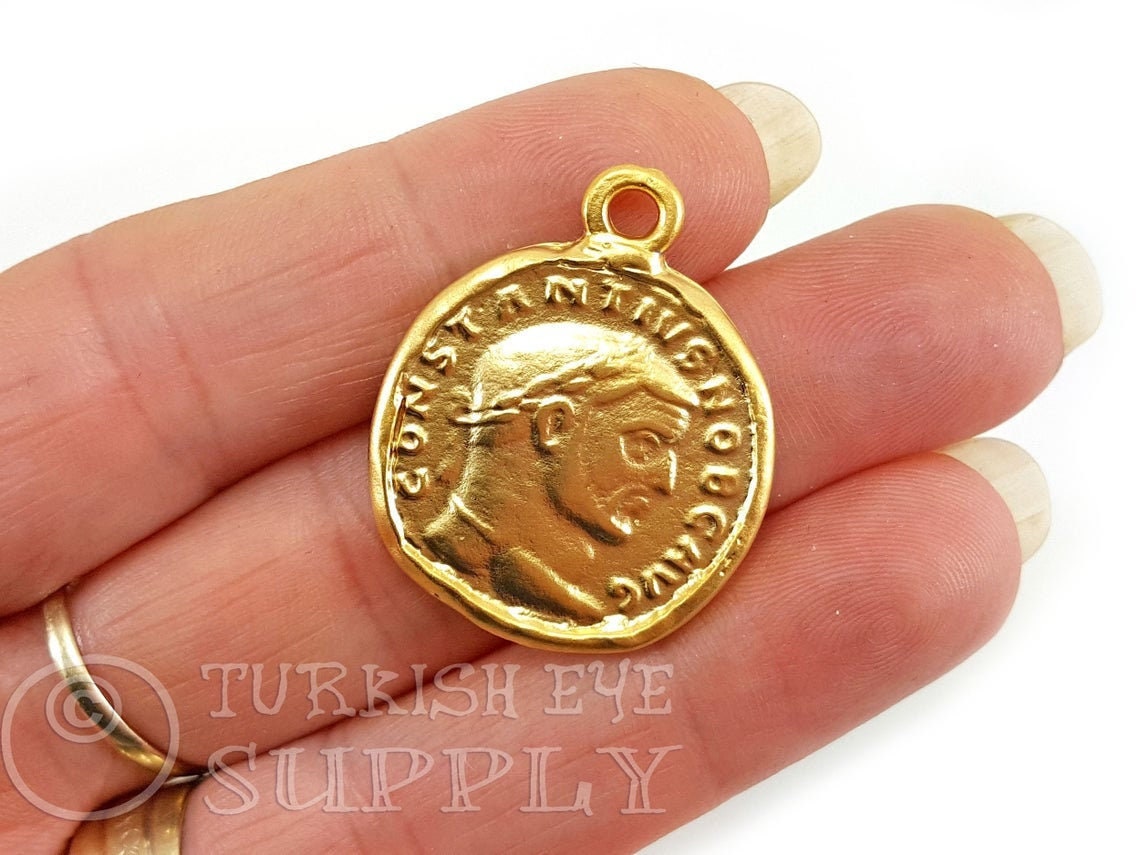 Greek Medallion Pendant, Ancient Greek Coin Pendant, 22k Gold Plated ...
